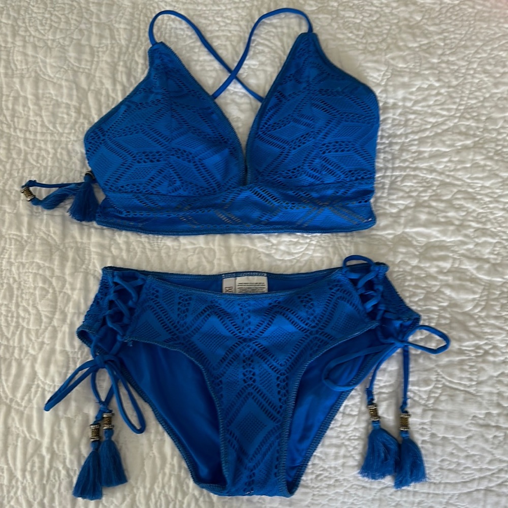 Becca Crochet Blue Swim Wanderlust Bikini New D Top X Gem
